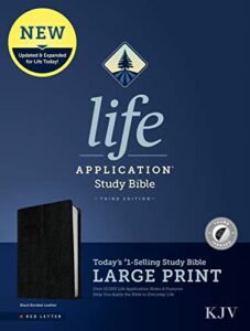 kjv life application study bible, third edition, large print (bonded leather, black, indexed, red letter)