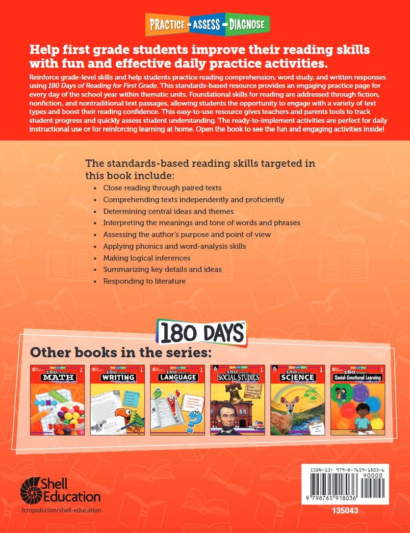 180 Days™: Includes Reading 2nd Edition, Writing, and Math for 1st Grade Practice Workbook for Classroom and Home, Cool and Fun Practice Created by Teachers (180 Days of Practice)