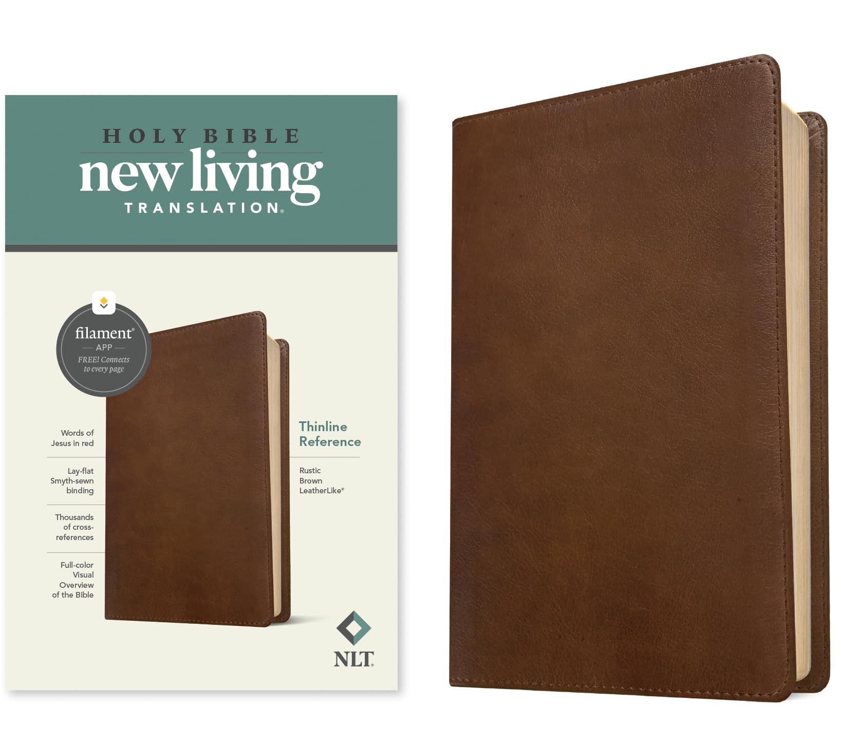 NLT Thinline Reference Bible, Filament Enabled (LeatherLike, Rustic Brown): Includes Free Access to the Filament Bible App Delivering Study Notes, Devotionals, Worship Music, and Video