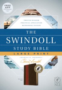 tyndale nlt the swindoll study bible, large print (leatherlike, brown/tan, indexed) – new living translation study bible by charles swindoll, includes study notes, book introductions and more!