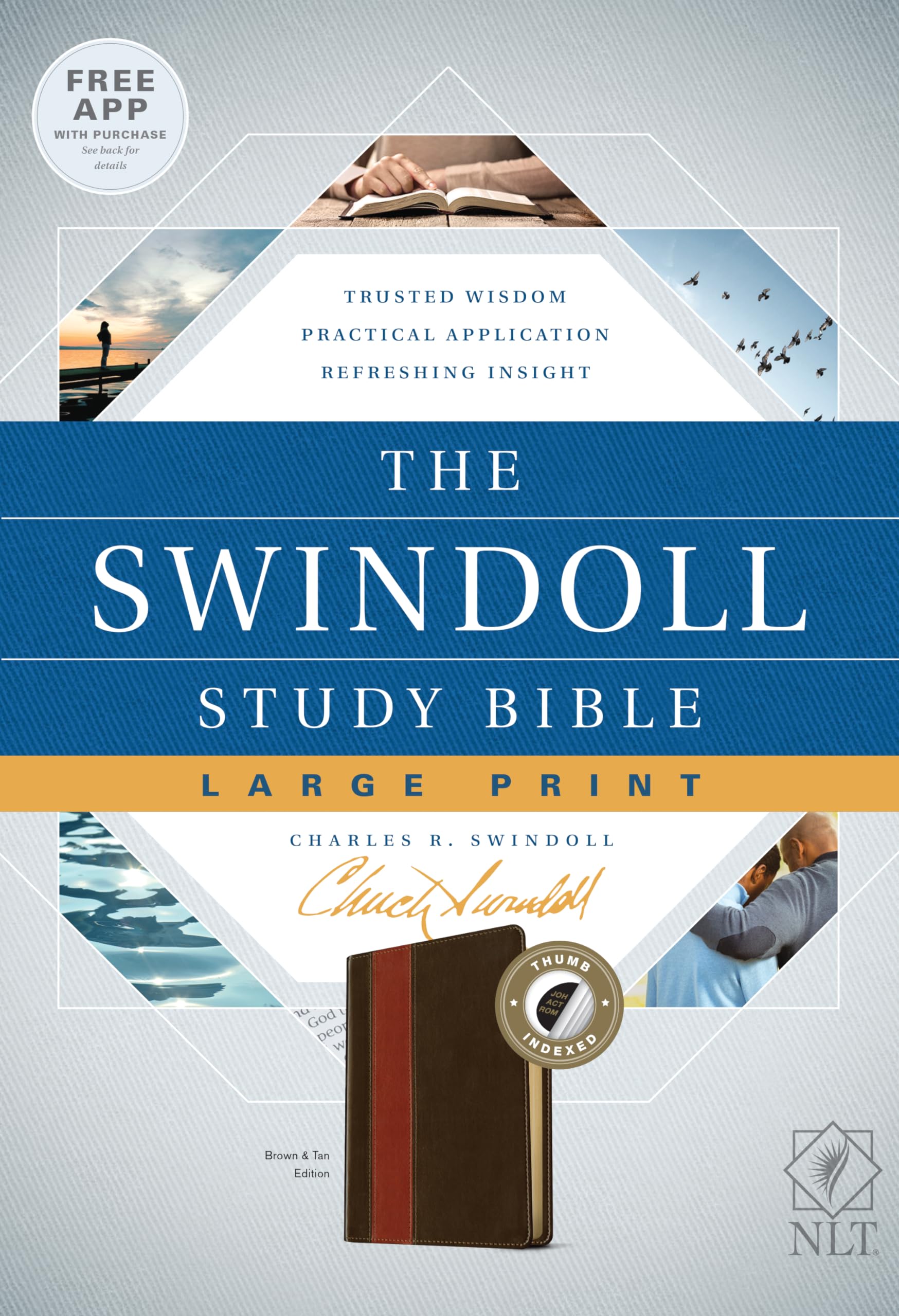 Tyndale NLT The Swindoll Study Bible, Large Print (LeatherLike, Brown/Tan, Indexed) – New Living Translation Study Bible by Charles Swindoll, Includes Study Notes, Book Introductions and More!