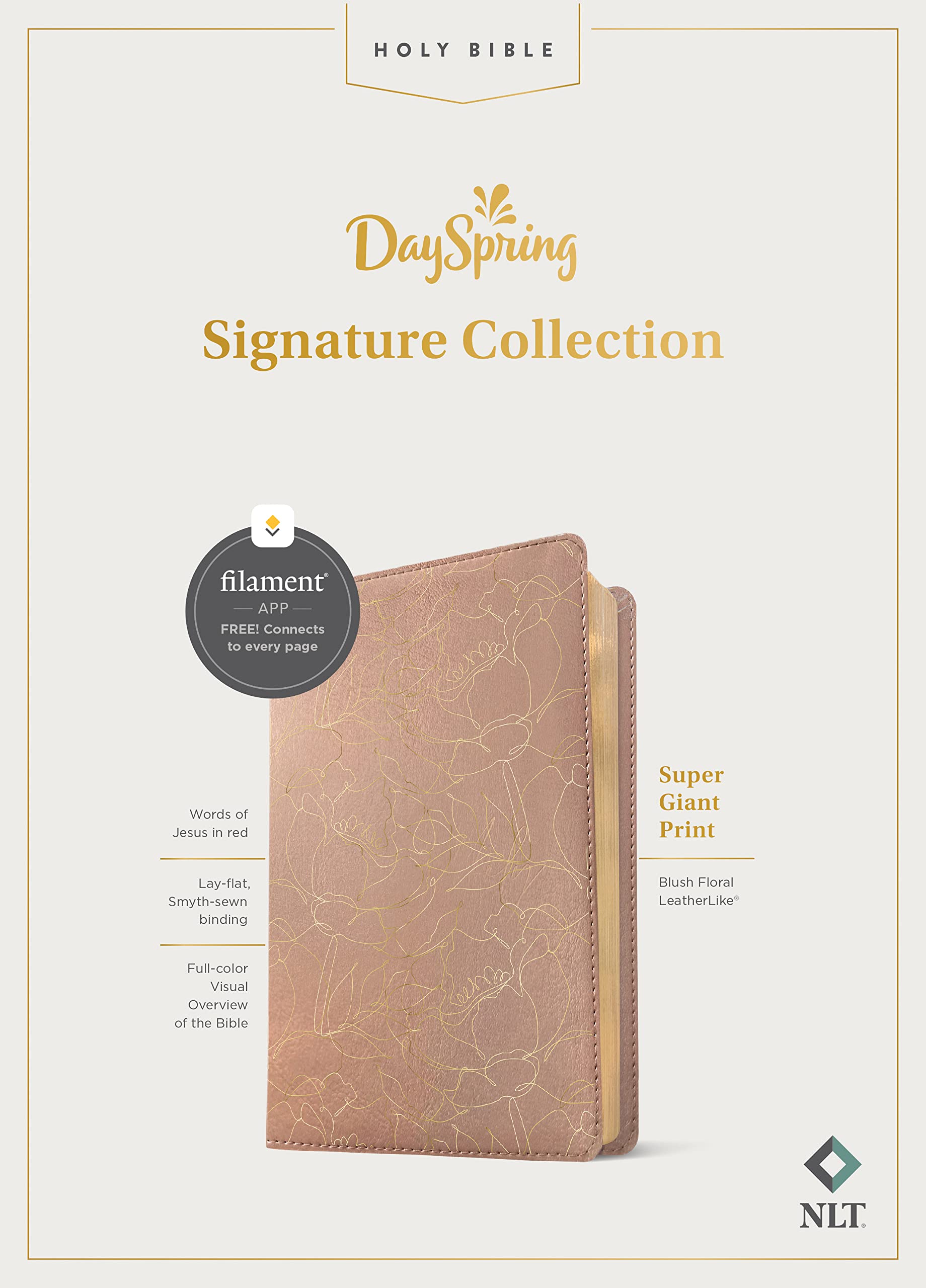 NLT Super Giant Print Bible, Filament Enabled (LeatherLike, Blush Floral, Red Letter): DaySpring Signature Collection