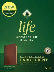 tyndale nlt life application study bible, third edition, large print (leatherlike, brown/mahogany, indexed, red letter) – new living translation bible, large print study bible for enhanced readability