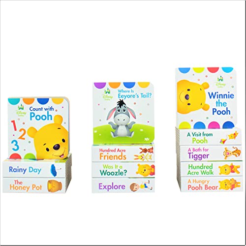 Disney Baby: Winnie the Pooh - My First Library - 12 Board Book Set - First Words, Counting, and More! - PI Kids