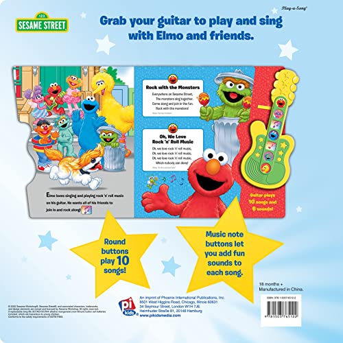 Sesame Street Elmo, Big Bird, Cookie Monster, and More! - Rock with the Monsters! - Board Book with Interactive Sound Toy Guitar - Includes Theme Song - PI Kids