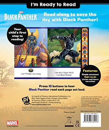 Marvel Black Panther - I'm Ready to Read with Black Panther Interactive Read-Along Sound Book - Great for Early Readers - PI Kids