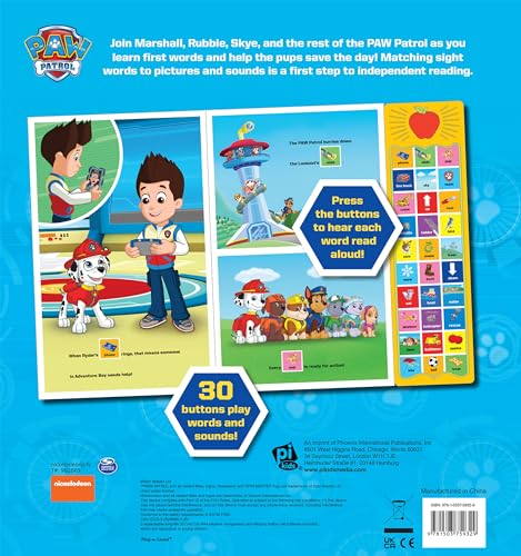 PAW Patrol Chase, Skye, Marshall, and More! First Words 30-Button Sound Book Great for Early Learning PI Kids