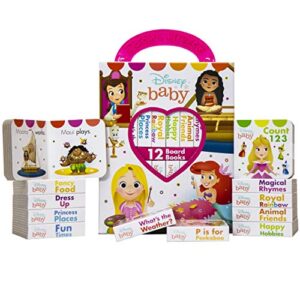 Disney Baby Princess Cinderella, Belle, Ariel, and More! - My First Library Board Book Block 12 Book Set - First Words, Colors, Numbers, and More! - PI Kids