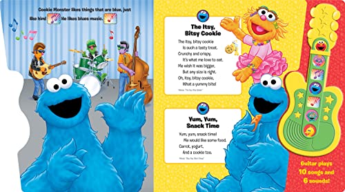 Sesame Street Elmo, Big Bird, Cookie Monster, and More! - Rock with the Monsters! - Board Book with Interactive Sound Toy Guitar - Includes Theme Song - PI Kids