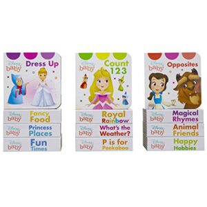 Disney Baby Princess Cinderella, Belle, Ariel, and More! - My First Library Board Book Block 12 Book Set - First Words, Colors, Numbers, and More! - PI Kids