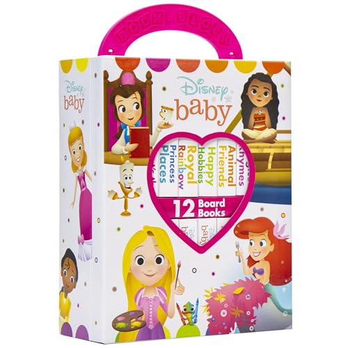 Disney Baby Princess Cinderella, Belle, Ariel, and More! - My First Library Board Book Block 12 Book Set - First Words, Colors, Numbers, and More! - PI Kids