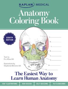 anatomy coloring book with 450+ realistic medical illustrations with quizzes for each + 96 perforated flashcards of muscle origin, insertion, action, and innervation (kaplan test prep)