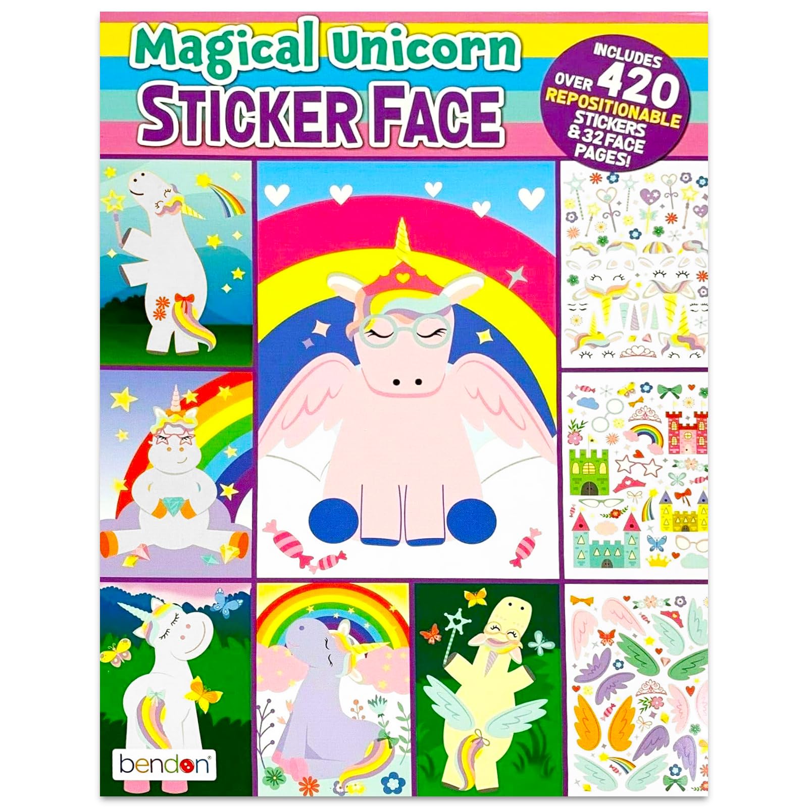 Bendon Magical Unicorn Sticker Face Book Rainbows Wands Arts & Crafts 420 Stickers 32 Unicorn Pages