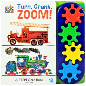 world of eric carle, turn, crank, zoom! a stem gear sound book - pi kids