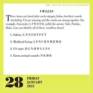 Mensa 365 Brain Puzzlers Page-A-Day Calendar 2022: A brain busting year of tough pangrams, word ladders, logic challenges, number sequences, and more.