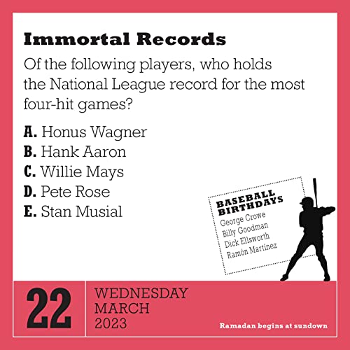 Year of Baseball Trivia! Page-A-Day Calendar 2023: Immortal Records, Team History & Hall of Famers