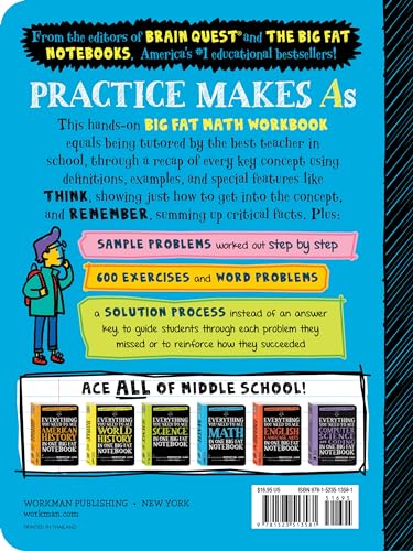 The Big Fat Middle School Math Workbook: 600 Math Practice Exercises (Big Fat Notebooks)