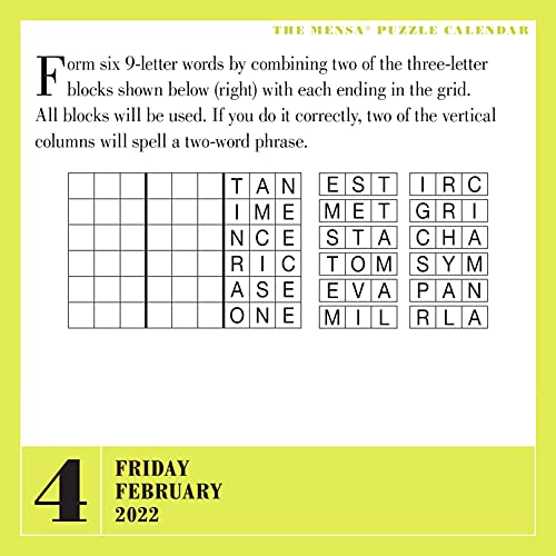 Mensa 365 Brain Puzzlers Page-A-Day Calendar 2022: A brain busting year of tough pangrams, word ladders, logic challenges, number sequences, and more.