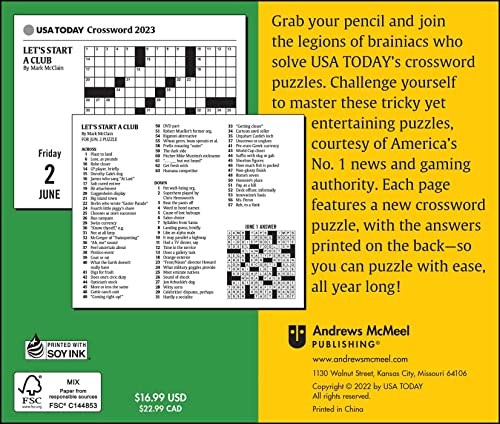 USA Today Crossword Puzzles 2023 Day-to-Day Calendar