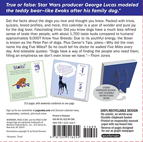 Dog Trivia Page-A-Day Calendar 2023: Dog Quotes, Dog Jokes, True or False, Owner's Tips, Famous Dogs, Know Your Breeds, and More!