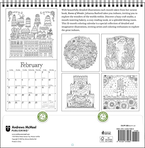 Johanna Basford 2024 Coloring Wall Calendar: Rooms of Wonder