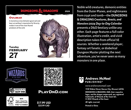 Dungeons & Dragons 2024 Day-to-Day Calendar: Creatures, Beasts, and Monsters