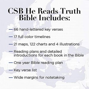 CSB He Reads Truth Bible, Charcoal Cloth Over Board, Black Letter, Wide Margins, Journaling Space, Illustrations, Reading Plans, Easy-to-Read Bible Serif Type