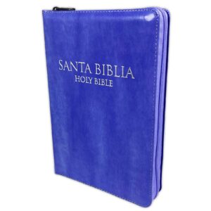 biblia bilingue reina valera 1960 king james version kjv imitacion piel morado con indice zipper