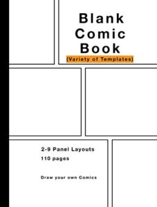 blank comic book: variety of templates, 2-9 panel layouts, draw your own comics