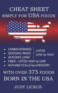 cheat sheet simply for usa foods: carbohydrate, glycemic index, glycemic load foods listed from low to high + high fiber foods listed from high to ... category with over 375 foods born in the usa