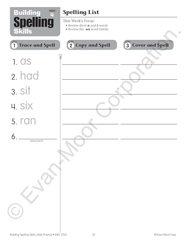 Evan-Moor Building Spelling Skills, Grade 1 - Homeschooling & Classroom Resource Workbook, Reproducible Worksheets, Teaching Edition, Spelling Strategies, Reading and Writing Skills