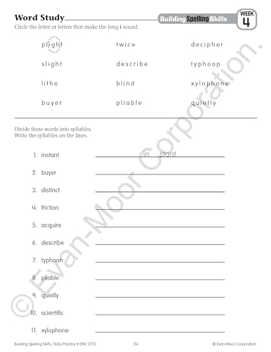 Evan-Moor Building Spelling Skills, Grade 6 - Homeschooling & Classroom Resource Workbook, Reproducible Worksheets, Teaching Edition, Spelling Strategies, Reading and Writing Skills