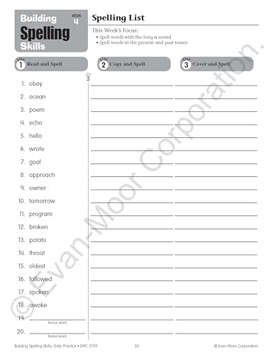 Evan-Moor Building Spelling Skills, Grade 5 - Homeschooling & Classroom Resource Workbook, Reproducible Worksheets, Teaching Edition, Spelling Strategies, Reading and Writing Skills