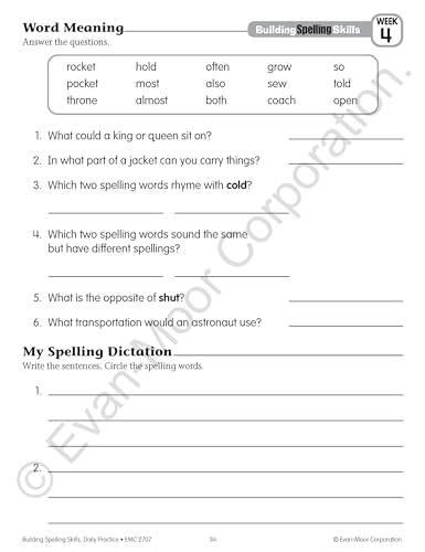 Evan-Moor Building Spelling Skills, Grade 3 - Homeschooling & Classroom Resource Workbook, Reproducible Worksheets, Teaching Edition, Spelling Strategies, Reading and Writing Skills