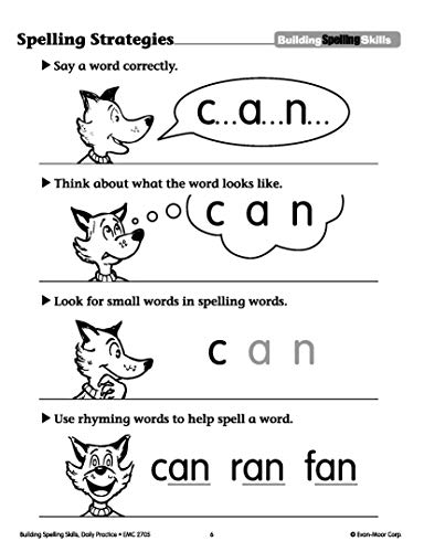 Evan-Moor Building Spelling Skills, Grade 1 - Homeschooling & Classroom Resource Workbook, Reproducible Worksheets, Teaching Edition, Spelling Strategies, Reading and Writing Skills