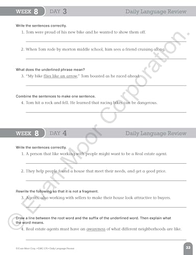 Evan-Moor Daily Language Review, Grade 6 Actvities Homeschooling & Classroom Resource Workbook, Reproducible Worksheets, Teacher Edition, Daily Practice, Skills Assessment, Grammar, Punctuation