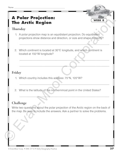 Evan-Moor Daily Geography Practice, Grade 6, Homeschooling and Classroom Resource Workbook, Reproducible Worksheets, Teaching Edition, Downloadable Maps, USA, World, Continents, Oceans, Countries