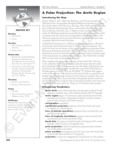 Evan-Moor Daily Geography Practice, Grade 6, Homeschooling and Classroom Resource Workbook, Reproducible Worksheets, Teaching Edition, Downloadable Maps, USA, World, Continents, Oceans, Countries