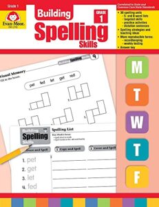 evan-moor building spelling skills, grade 1 - homeschooling & classroom resource workbook, reproducible worksheets, teaching edition, spelling strategies, reading and writing skills