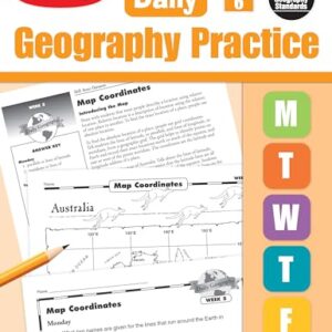 Evan-Moor Daily Geography Practice, Grade 6, Homeschooling and Classroom Resource Workbook, Reproducible Worksheets, Teaching Edition, Downloadable Maps, USA, World, Continents, Oceans, Countries