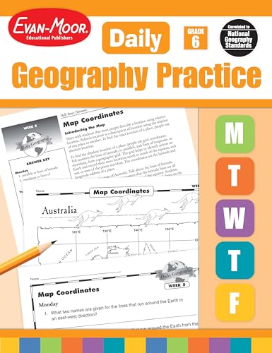 Evan-Moor Daily Geography Practice, Grade 6, Homeschooling and Classroom Resource Workbook, Reproducible Worksheets, Teaching Edition, Downloadable Maps, USA, World, Continents, Oceans, Countries