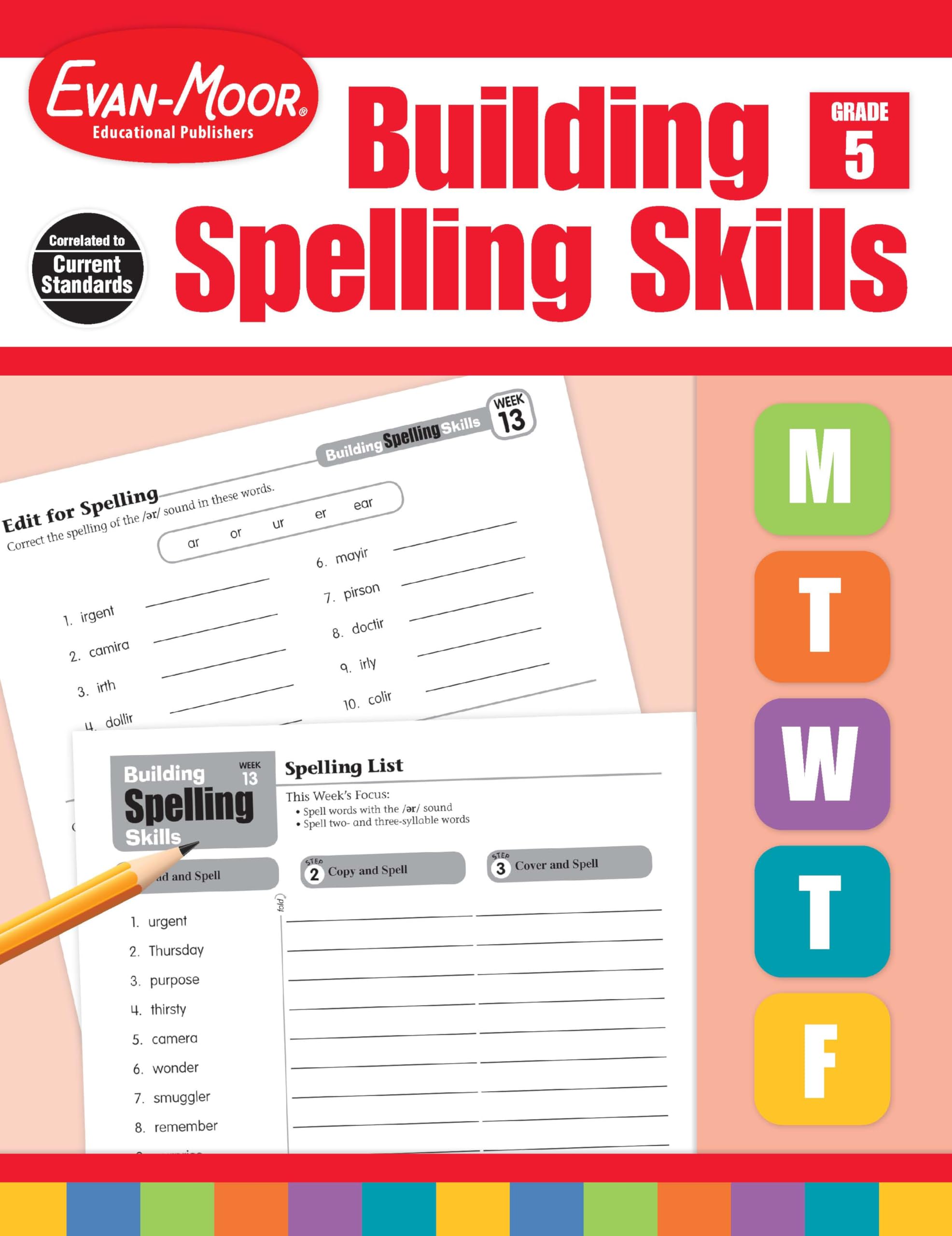 Evan-Moor Building Spelling Skills, Grade 5 - Homeschooling & Classroom Resource Workbook, Reproducible Worksheets, Teaching Edition, Spelling Strategies, Reading and Writing Skills