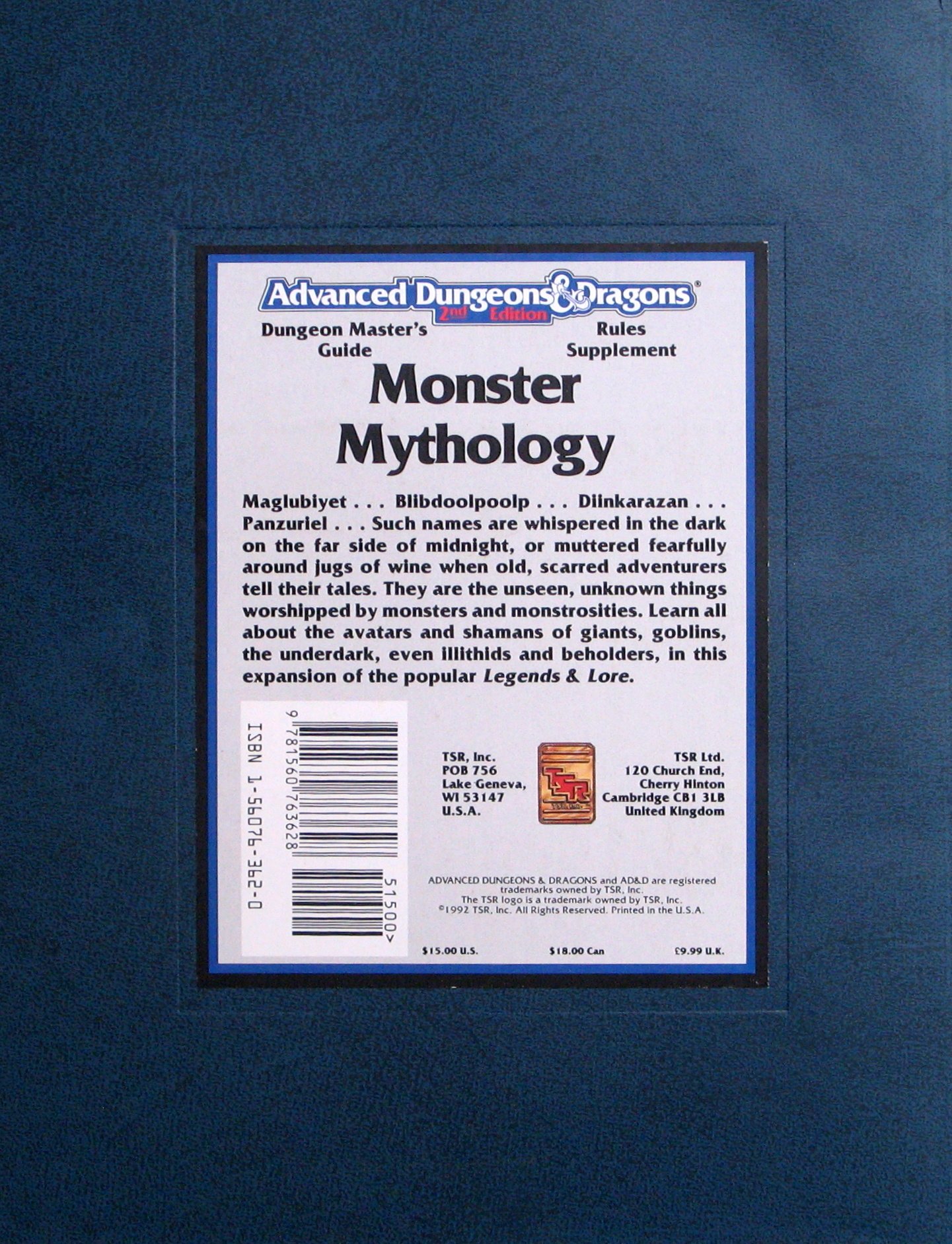 Monster Mythology (Advanced Dungeons & Dragons: Dungeon Master's Guide Rules Supplement/2128/Dm5r4)