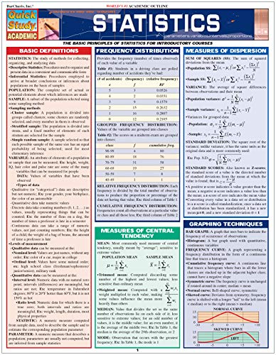 Statistics Laminate Reference Chart: Parameters, Variables, Intervals, Proportions (Quickstudy: Academic )