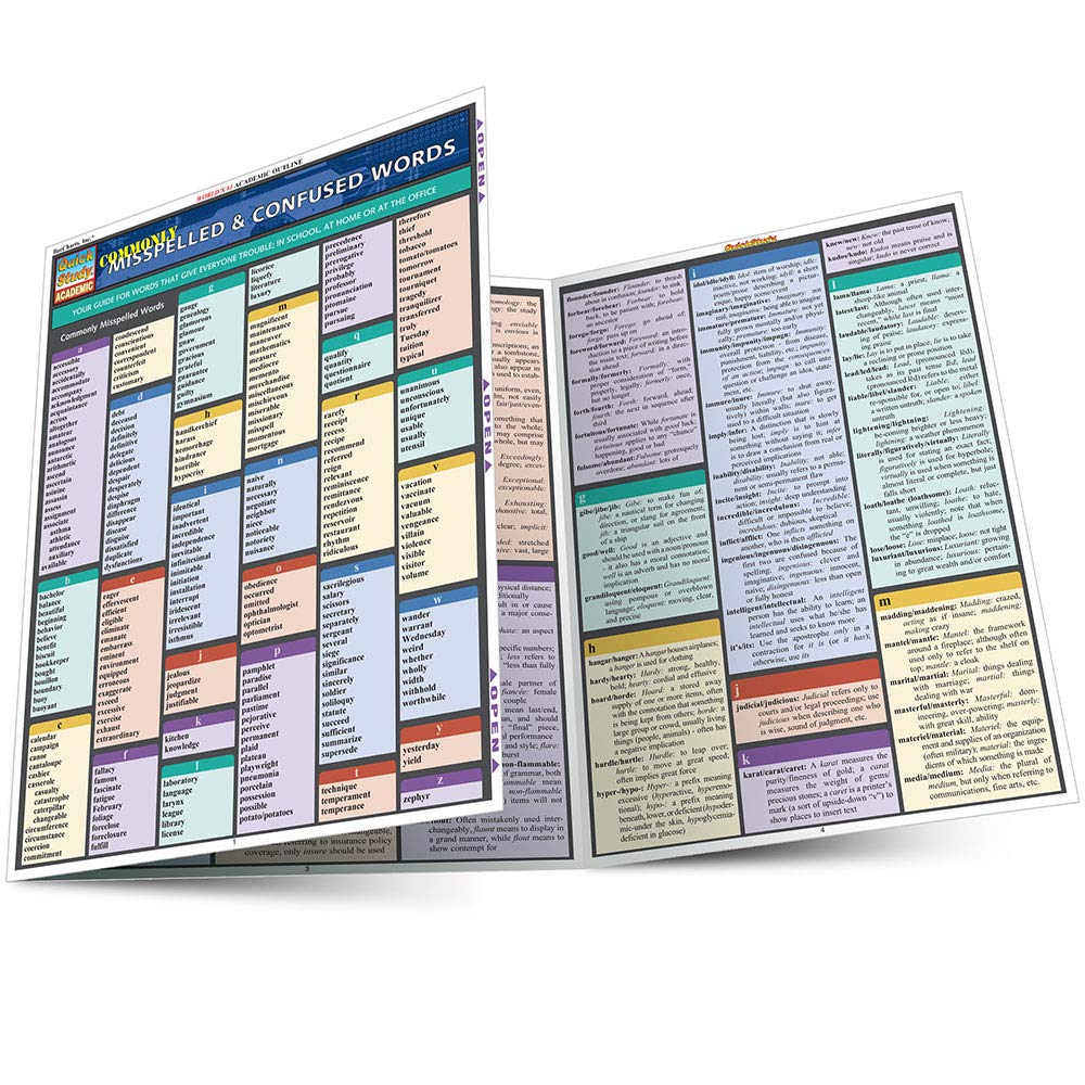 Commonly Misspelled And Confused Words QuickStudy Laminated Reference Guide (QuickStudy Academic)