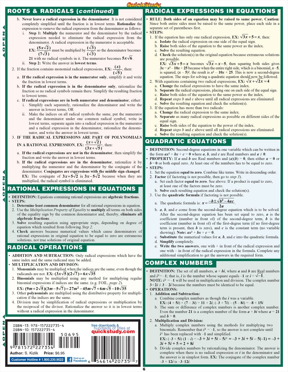 Algebra Part 1 QuickStudy Laminated Reference Guide (QuickStudy Academic)