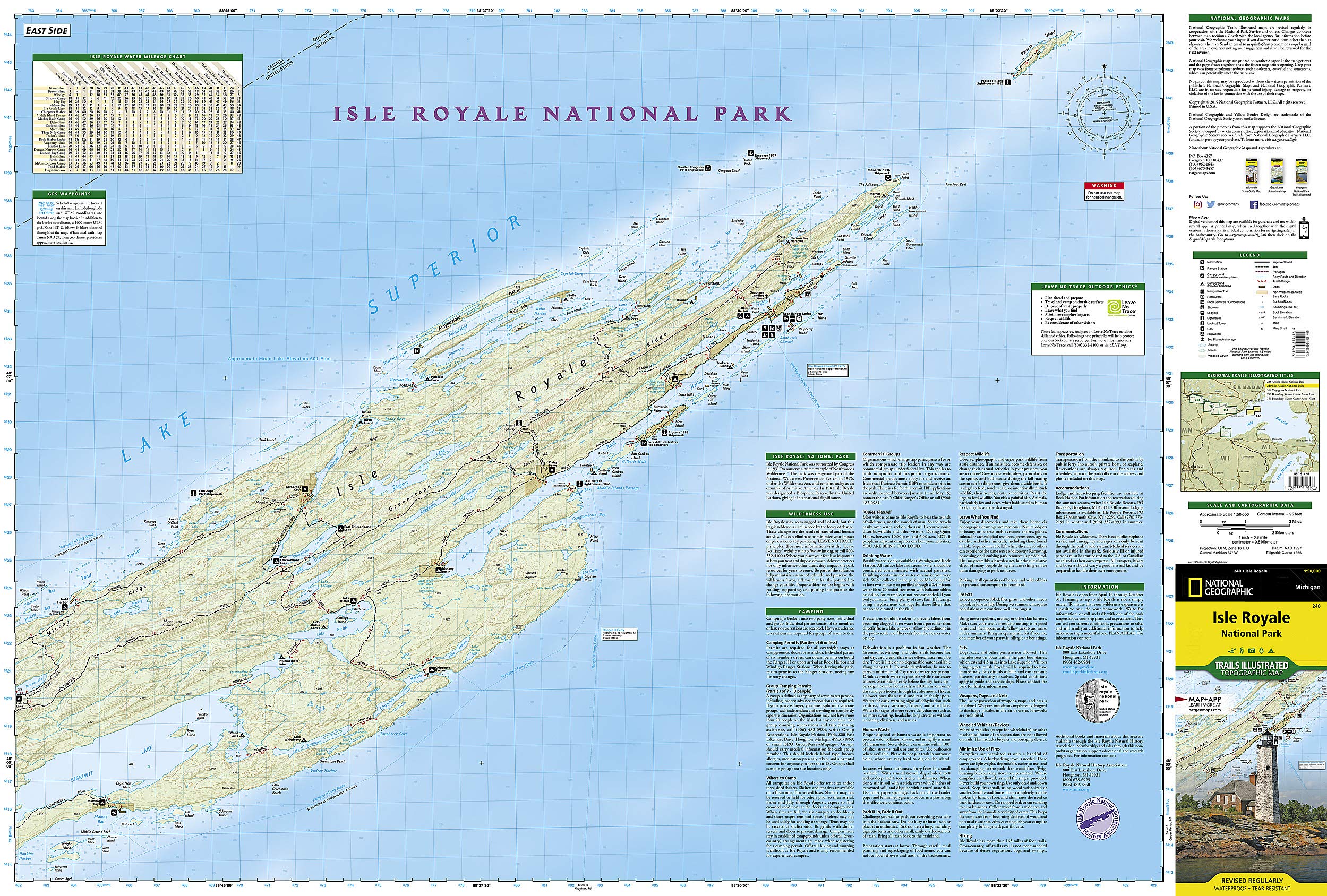 Isle Royale National Park Map (National Geographic Trails Illustrated Map, 240)