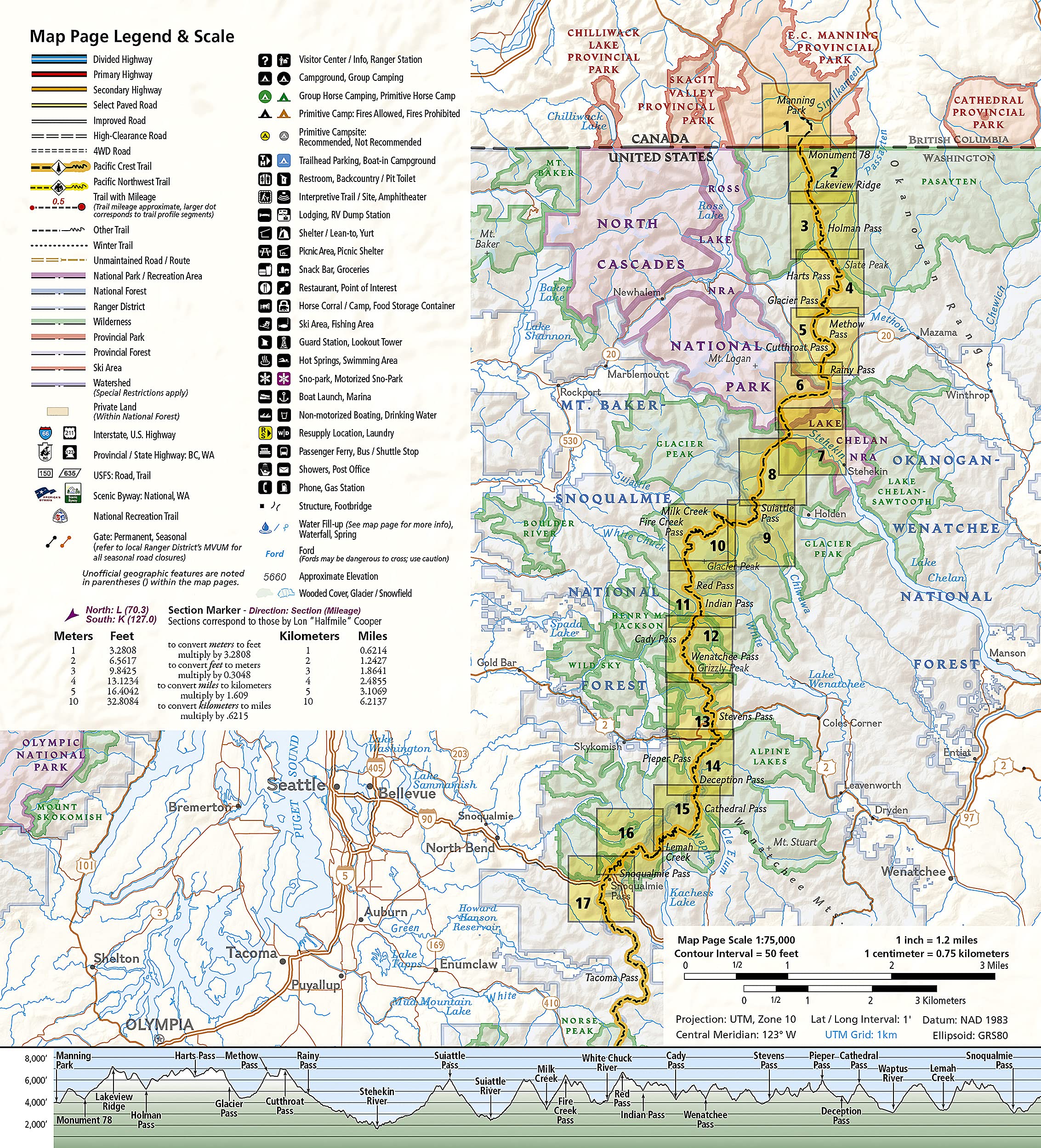 Pacific Crest Trail: Washington North Map [Canada to Snoqualmie Pass] (National Geographic Topographic Map Guide, 1002)