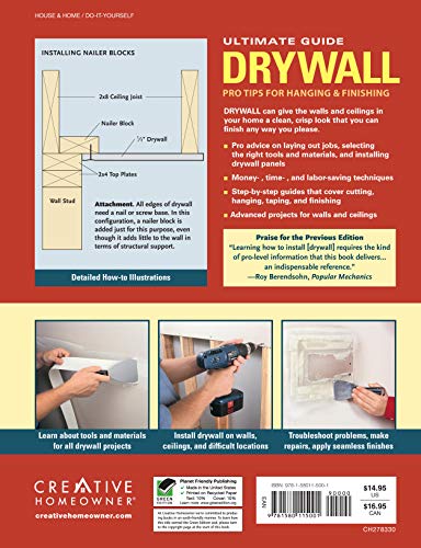 Ultimate Guide: Drywall, 3rd Edition (Creative Homeowner) Hang Drywall On Walls and Ceilings Like a Pro, Learn Taping Secrets for Seamless Joints, Apply Finishes and Make Drywall Repairs