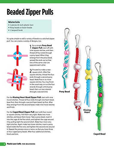 Plastic Lace Crafts for Beginners: Groovy Gimp, Super Scoubidou, and Beast Boondoggle (Design Originals) Master the Essential Techniques of Lacing 4-Strand & 6-Strand Key Chains, Bracelets, & More